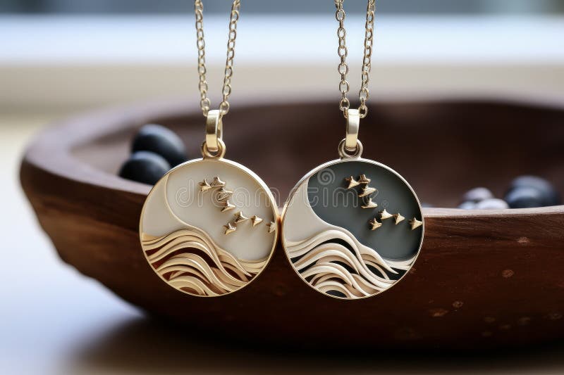 Two Round Pendants with Abstract Wave Designs Stock Image - Image of ...