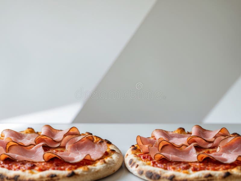 Two Round Pizzas Side by are Topped Delicious Pizza with Ham Stock ...
