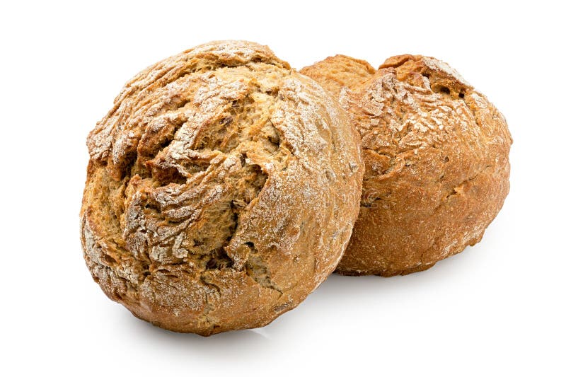 Two Round Rustic Whole Wheat Bread Rolls Isolated on White Stock Image ...