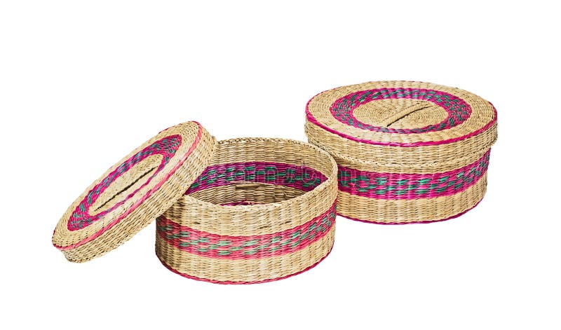 Two round straw boxes stock photo. Image of container - 66524932