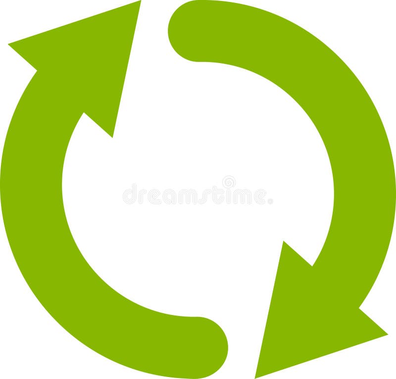 Two Rounded Green Arrows Rotating In A Clockwise Direction Representing A Continuous Cycle Of
