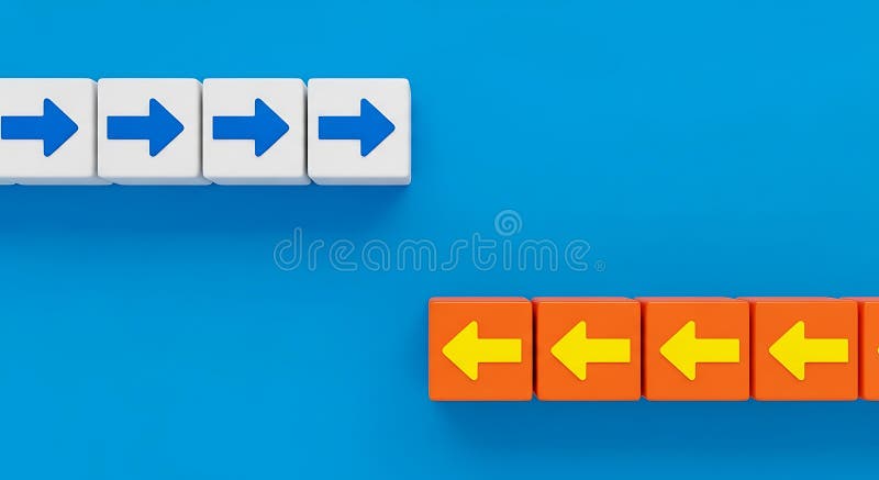 Two Rows of Blocks with Arrows Showing Direction and Contrast on a Blue ...