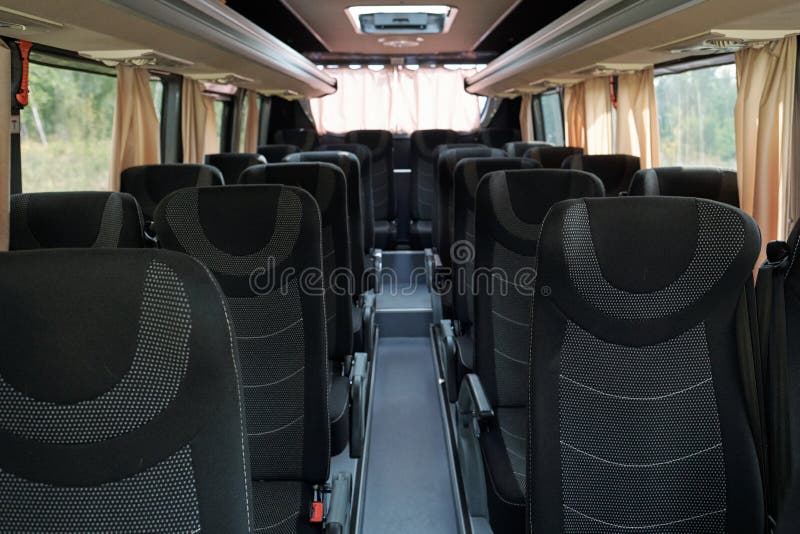 Two Rows of Grey and Balck Double Seats Inside Bus Stock Photo - Image ...
