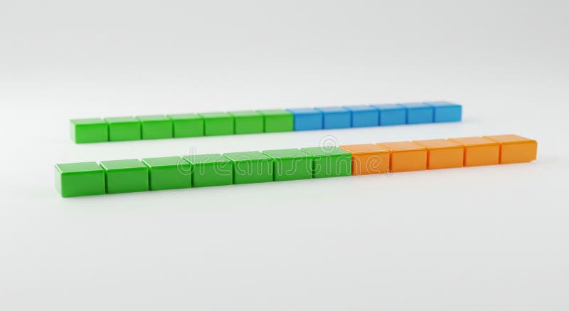 Two Rows of Interlocking Plastic Cubes on a White Surface. the Closer ...