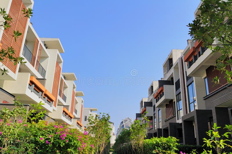 Two Rows of New Terrace Houses Stock Image - Image of building, house ...