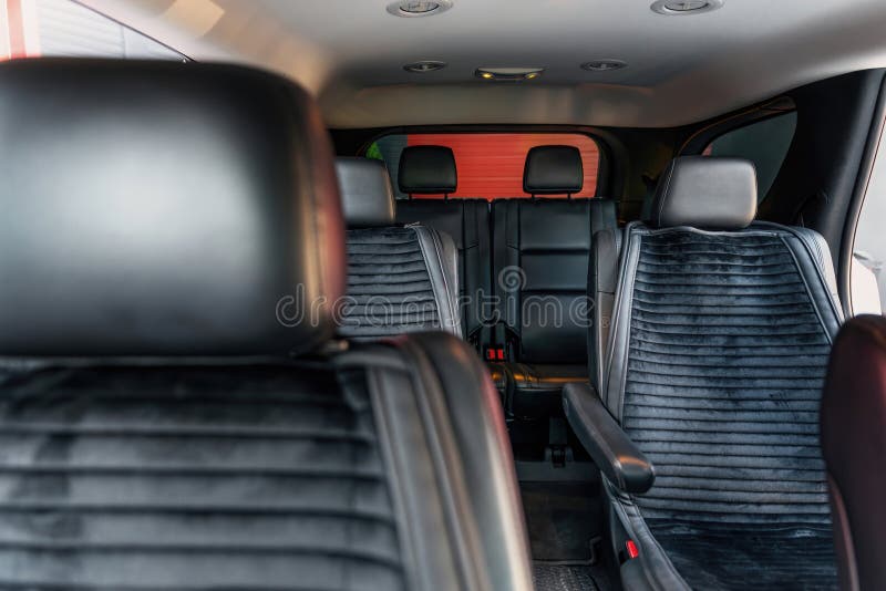 Two Rows of Passenger Seats in a Modern Luxury Car. Selective Focus ...