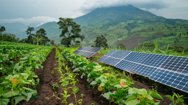 Two Rows of Solar Panels in a Field Stock Image - Image of array ...