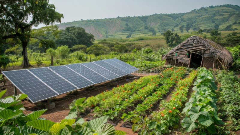 Two Rows of Solar Panels in a Field Stock Image - Image of generation ...