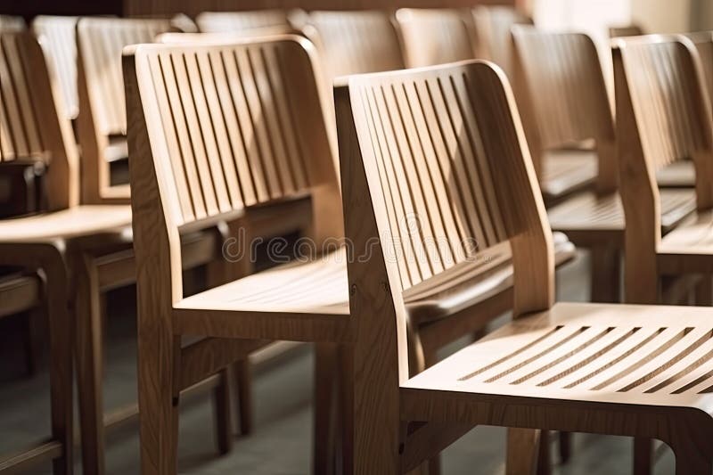 Two Rows of Wooden Chairs, Side by Side, for a Lecture or Presentation ...