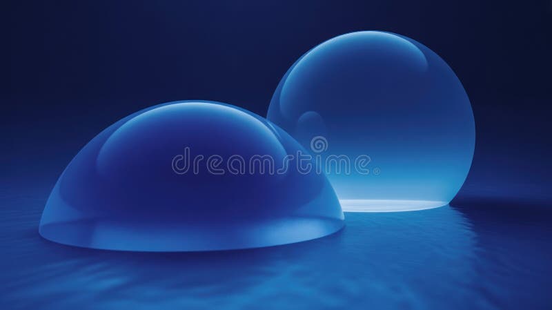 Two Royal Blue Glass Spheres Soft Glow Gradient Background Stock ...