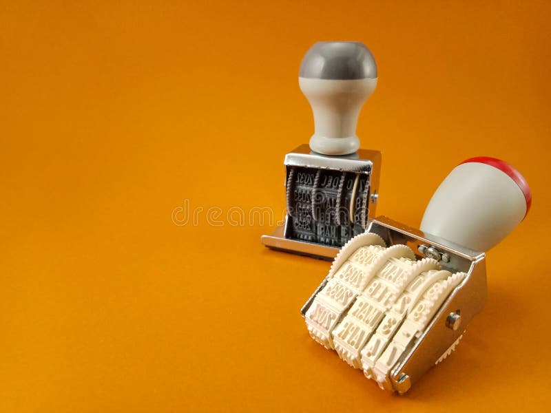 Two Rubber Date Stamps Light Brown Background Stock Photos - Free ...