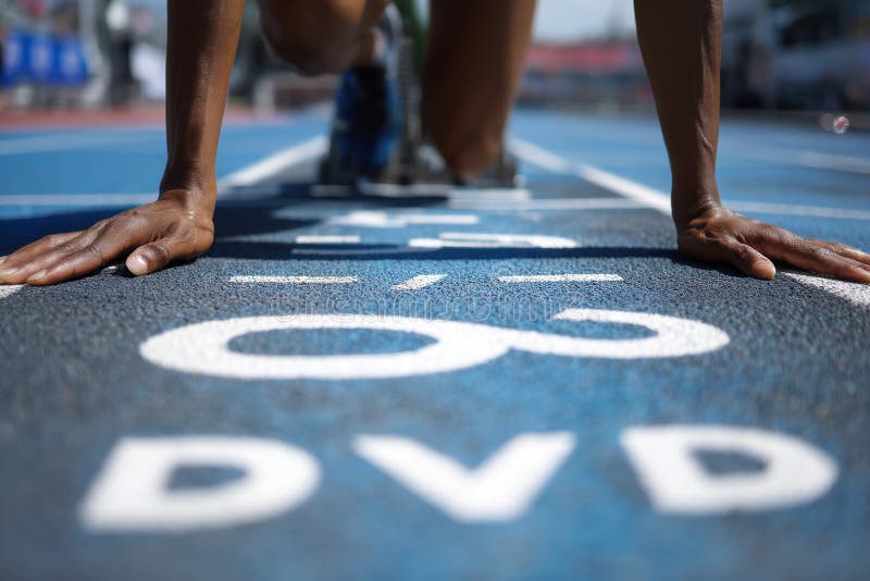 Two Runners Racing on a Numbered Track, Athletic Gear, Focused ...