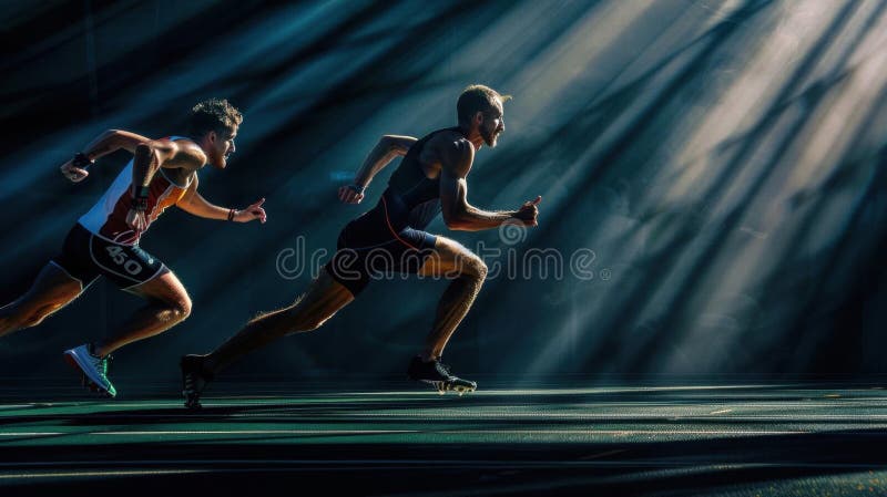 Two Runners on a Track with Dramatic Lighting Stock Image - Image of ...