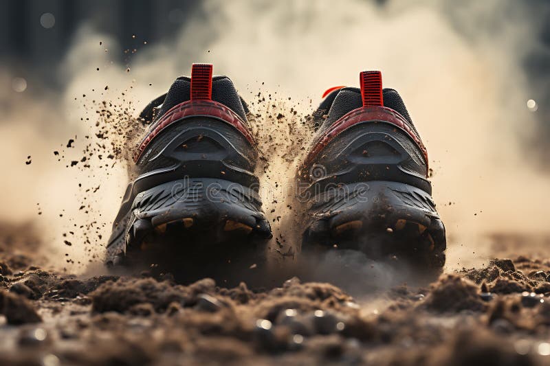 Two Running Shoes in Mud. Sport, Competition and Competition Concept ...