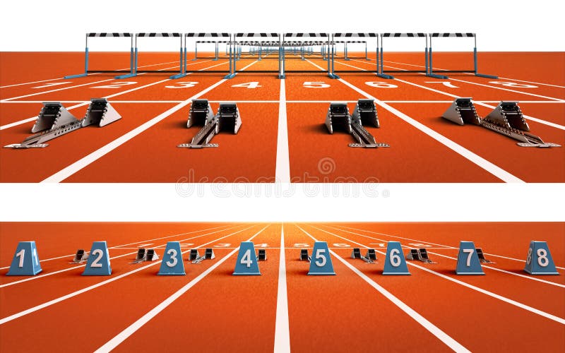 Two Running Tracks with Blocks and Hurdles Stock Illustration ...
