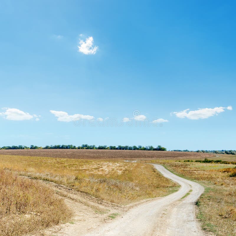 Two Rural Road in Hot Steppe and Blue Sky Stock Image - Image of nature ...