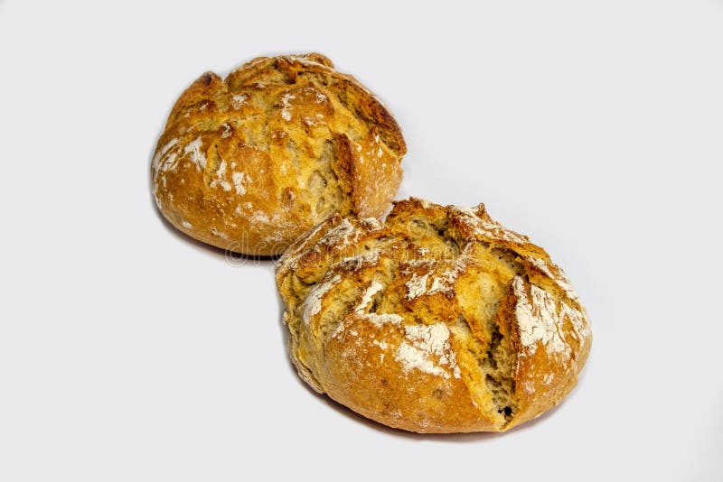 Two rustic bread rolls stock photo. Image of table, roll - 135821878