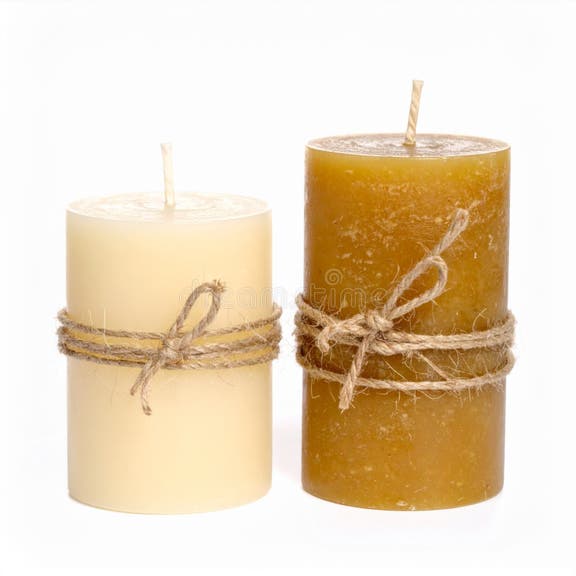 Two Rustic Candles with Twine on White Background Stock Illustration ...