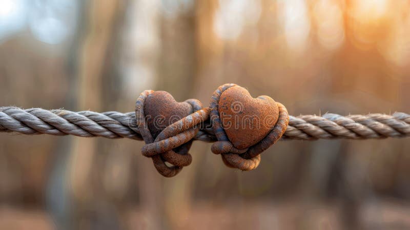 Two Rustic Hearts Bound Together by a Rope a Symbol of Devoted Union ...