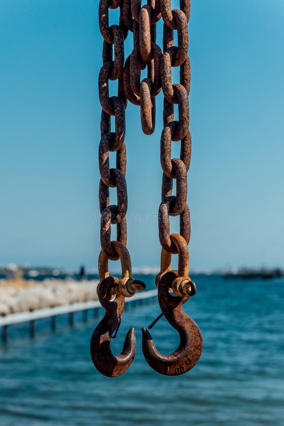 Two Rusty Iron Hooks on the Chains Stock Photo - Image of chain ...