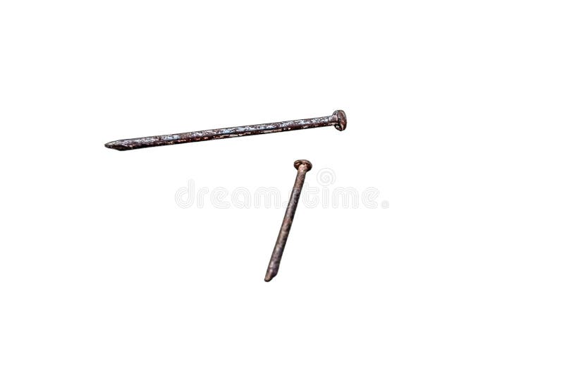 Two Rusty Iron Nails on a White Background, One Big and One Small ...