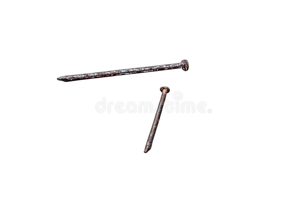 Two Rusty Iron Nails on a White Background, One Big and One Small ...