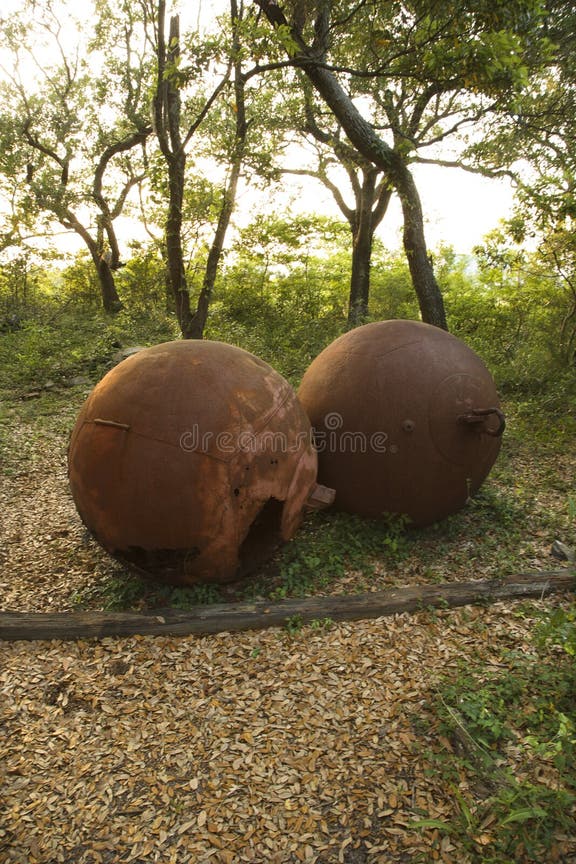 Two rusty metal spheres. stock image. Image of nautical - 2051547