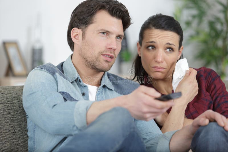 Friends Crying while Watching Sad Film at the Cinema Stock Image ...