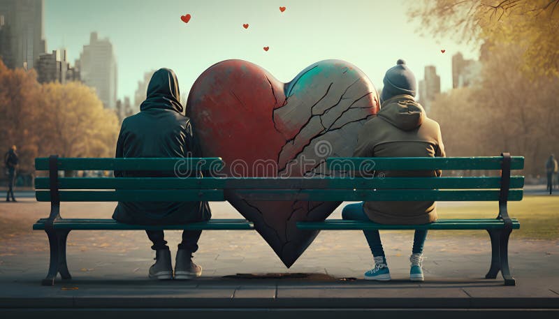 Two Sad People Sit on a Bench, Realizing that Their Love Has Come To an ...