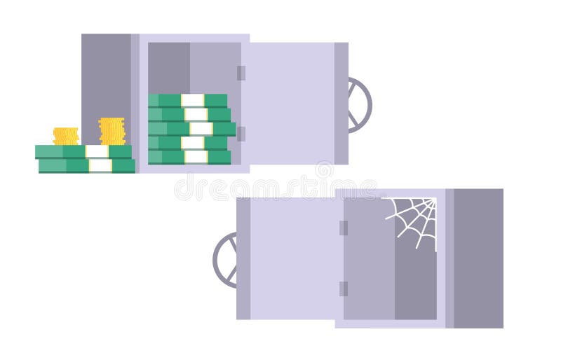 Two Safes with Money and an Empty One with Cobwebs. Stock Illustration ...