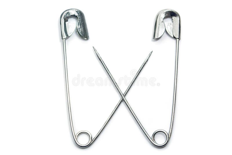 Two Safety Pins Cross Their Arms, Isolated on White Stock Image - Image ...