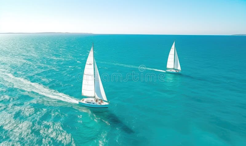Two Sailboats Gracefully Gliding through the Vast Ocean Waters Stock ...