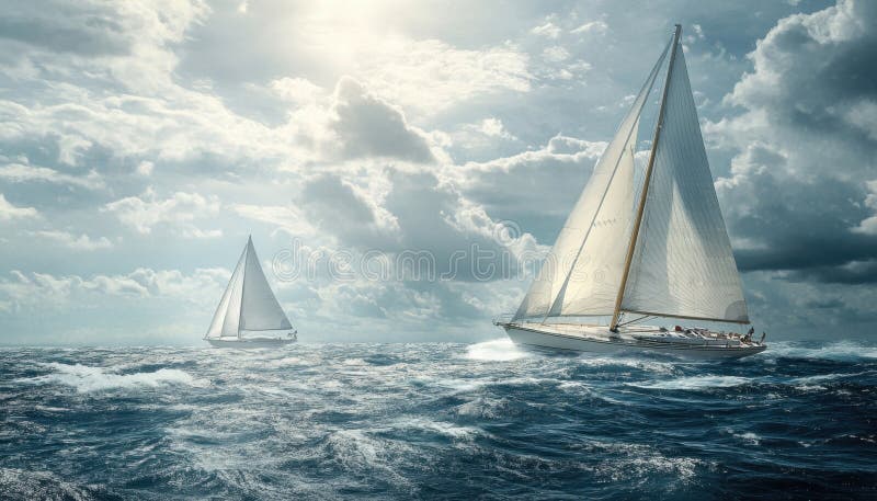 Two Sailboats Navigate through Choppy Waters Under a Cloudy Sky at ...