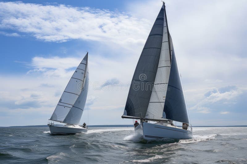 Two Sailboats Racing Each Other on the Open Water Stock Illustration ...