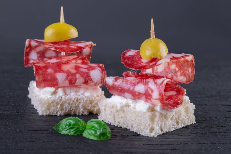 Salami canapes stock image. Image of hors, salami, snack - 33006067