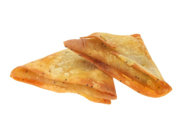 Two samosas isolated stock photo. Image of white, snack - 104191850