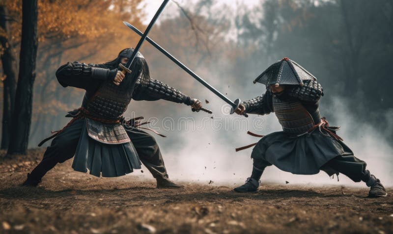 The Two Samurai Drew Their Katanas for the Fight Creating Using ...