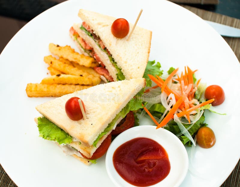 Two Sandwich with Vegetables on Plate Top View Stock Photo - Image of ...