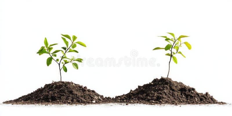 Two Saplings in Soil Isolated on White Background, Plant Growth ...