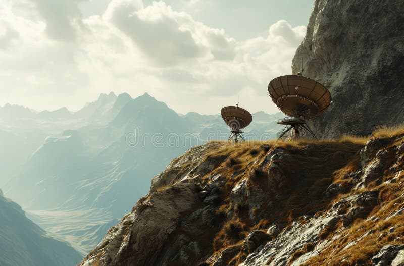 Two Satellites on a Mountain, Stock Illustration - Illustration of ...