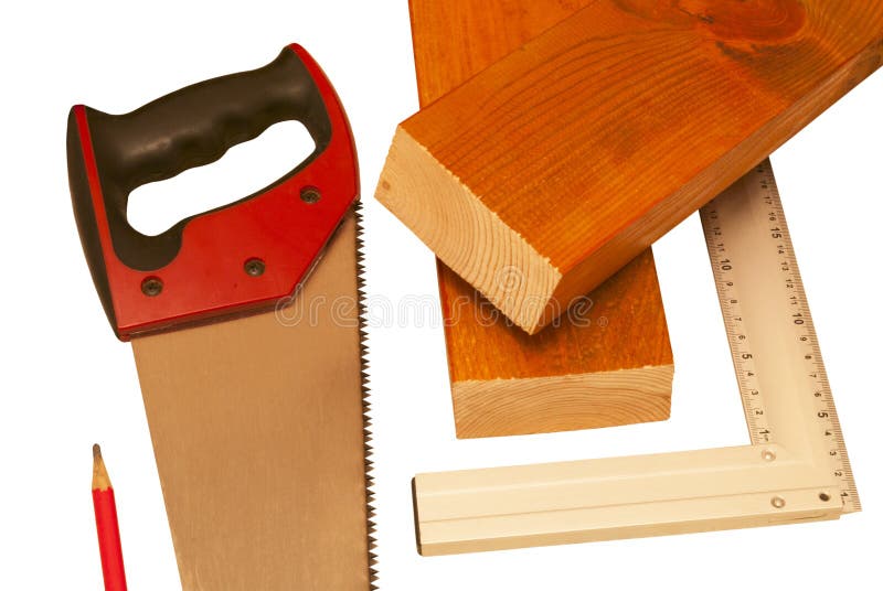 Two sawn boards and tools stock photo. Image of pencil - 53280204
