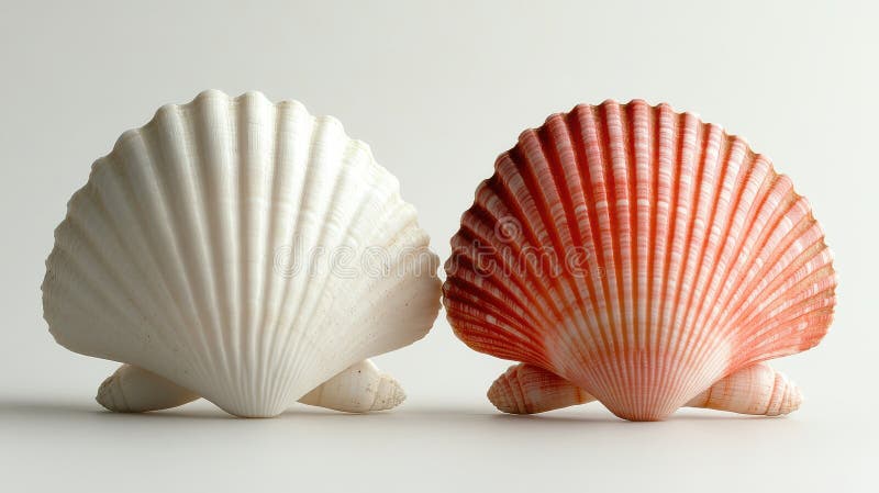 Two Scalloped Seashells, White and Red, with Smooth Texture Stock ...