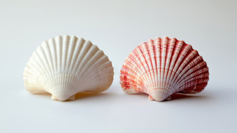 Two Scalloped Seashells, White and Red, with Smooth Texture. Stock ...