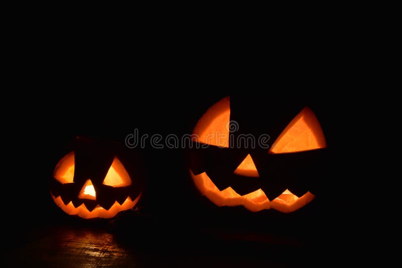 Two Scary Faces of Halloween Pumpkin Stock Image - Image of horror ...