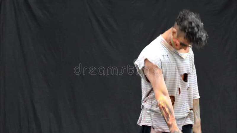 Two Scary Male Zombies in Studio, One is Falling Down Twice Stock Video ...