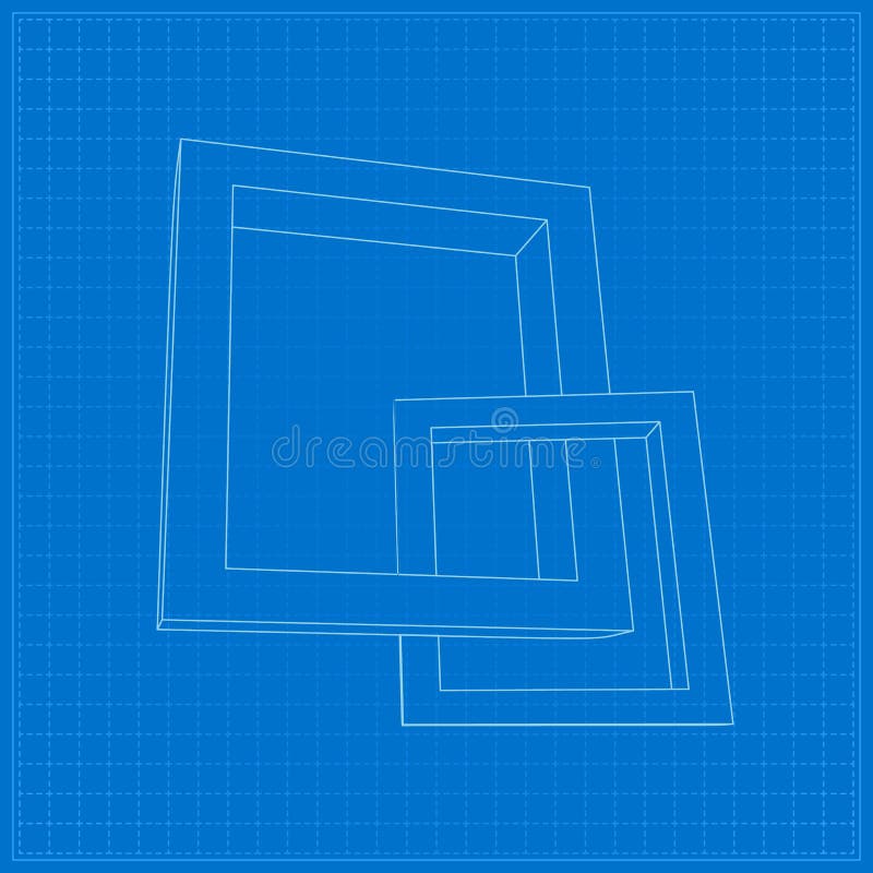 Two Rectangular 3D Frames Blueprint Stock Vector - Illustration of ...