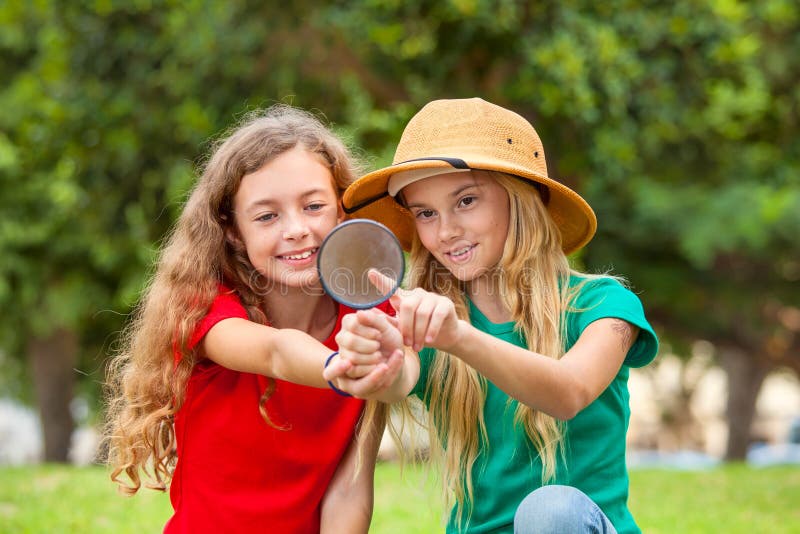 Two School Girls Exploring the Nature Stock Photo - Image of look ...