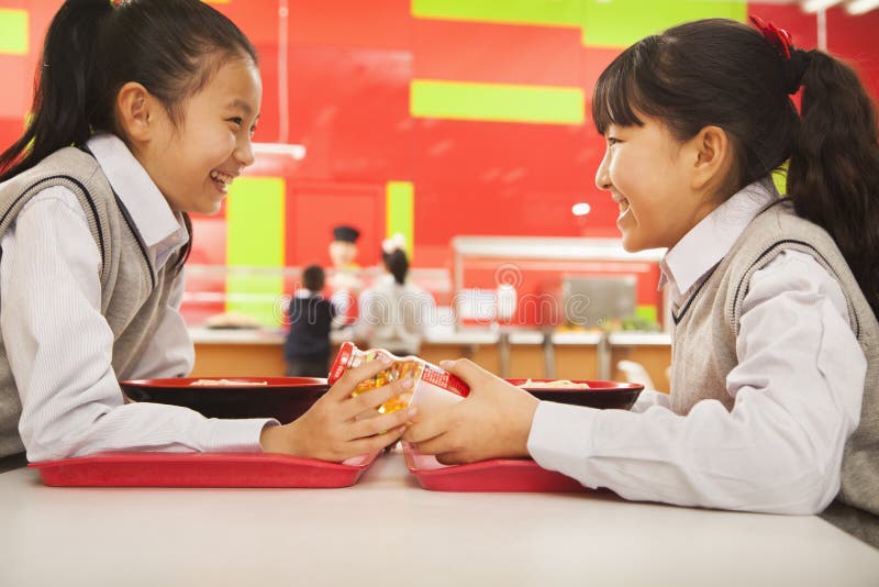 School Children Standing in Line in School Cafeteria Stock Photo ...