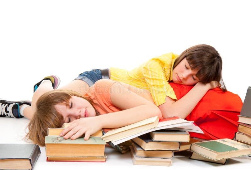 Two Schoolgirls Were Tired of Reading Books Stock Image - Image of ...