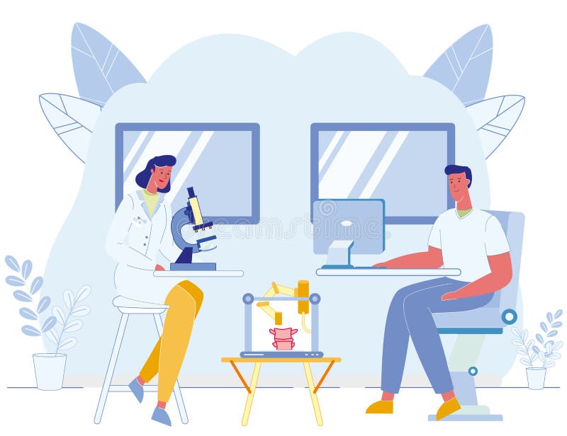 Two Scientist Backbone Model Using 3D Printer Stock Vector ...